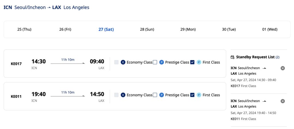 Korean Air Standby Award: Success & First Class Tips