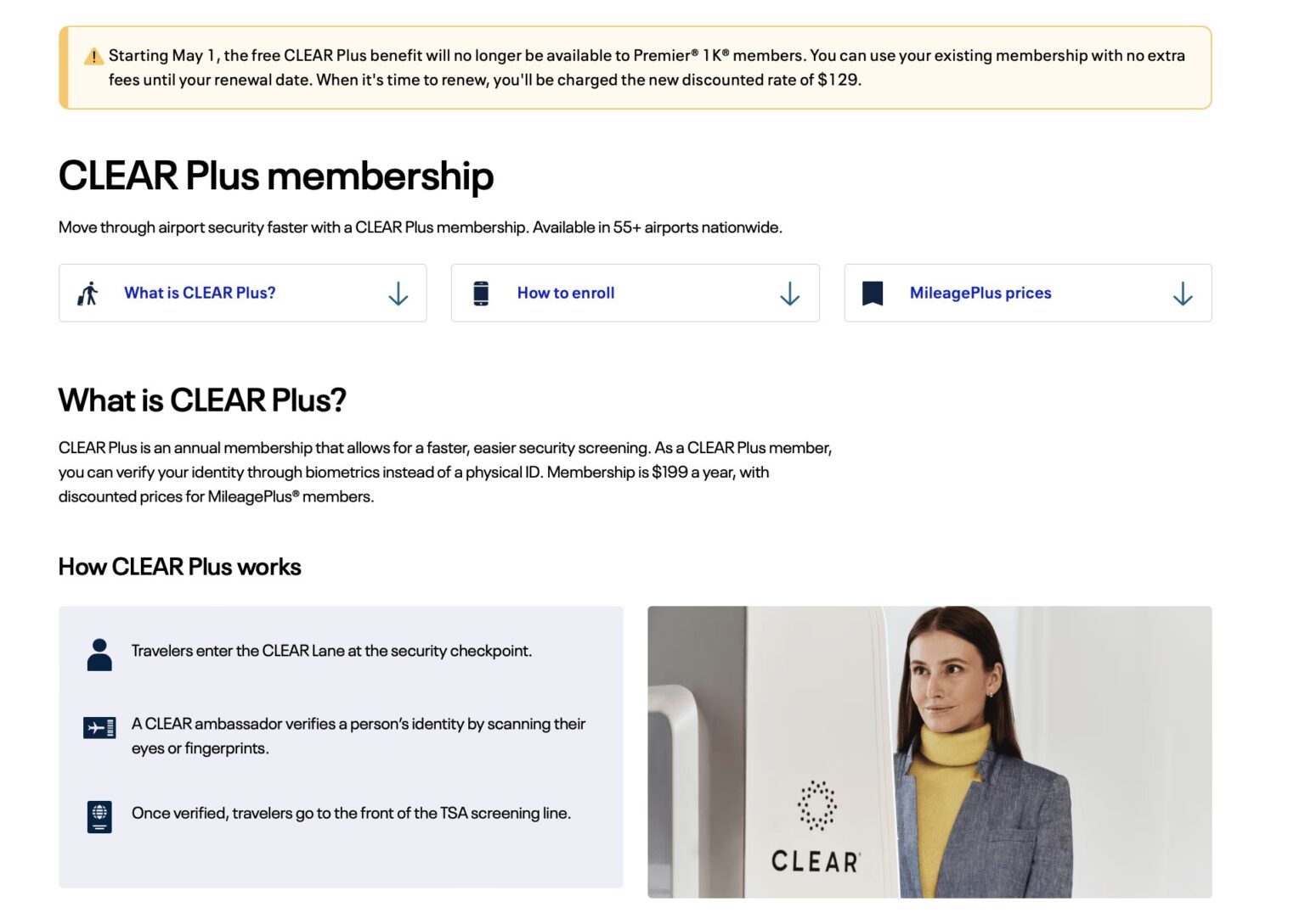 United Airlines Drops CLEAR Plus Membership For Premier 1K Members ...