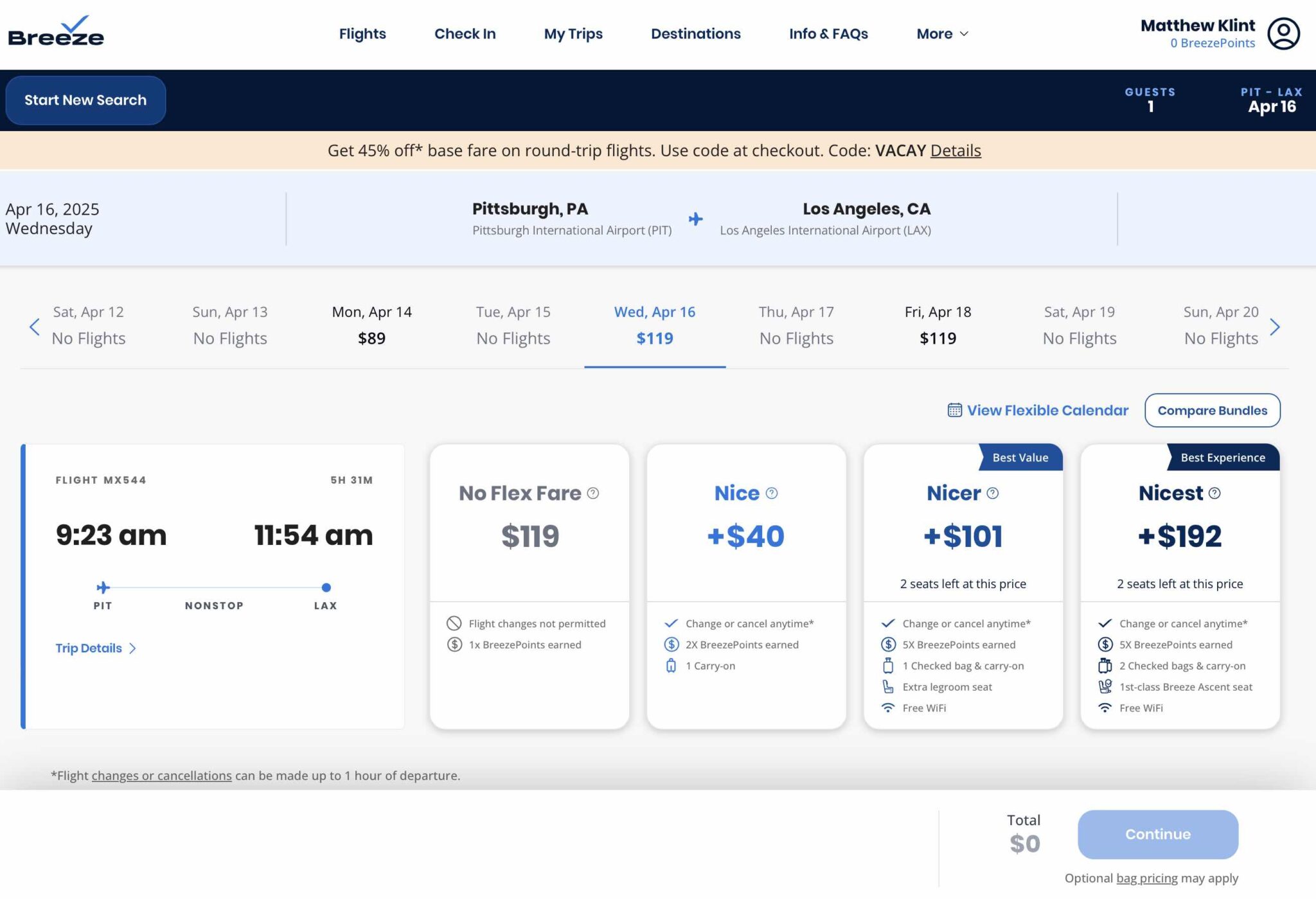 Review: Breeze Airways A220-300 Ascent Class Pittsburgh - Los Angeles ...