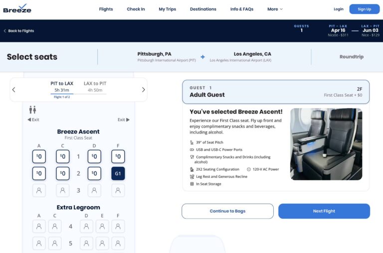 Review: Breeze Airways A220-300 Ascent Class Pittsburgh - Los Angeles ...